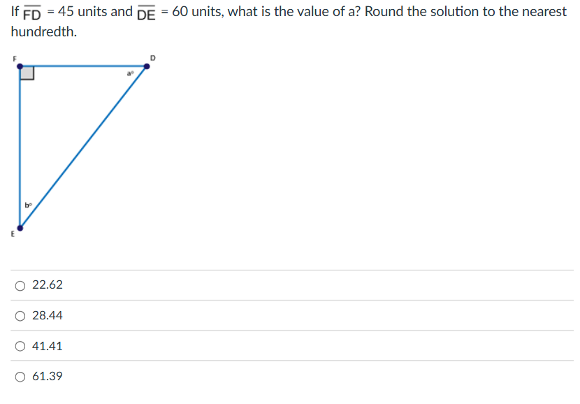 If $ {FD} = 45$ units and $ {DE} = 60$ | StudyX