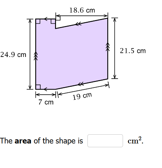 The area of the shape is ______ cm². The | StudyX