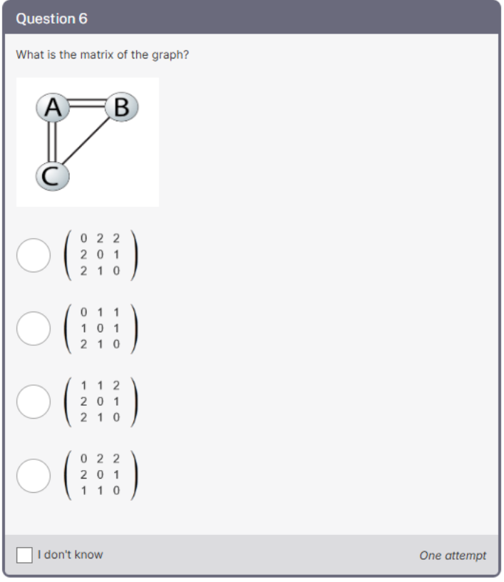 What is the matrix of the graph? ``` A---B | StudyX