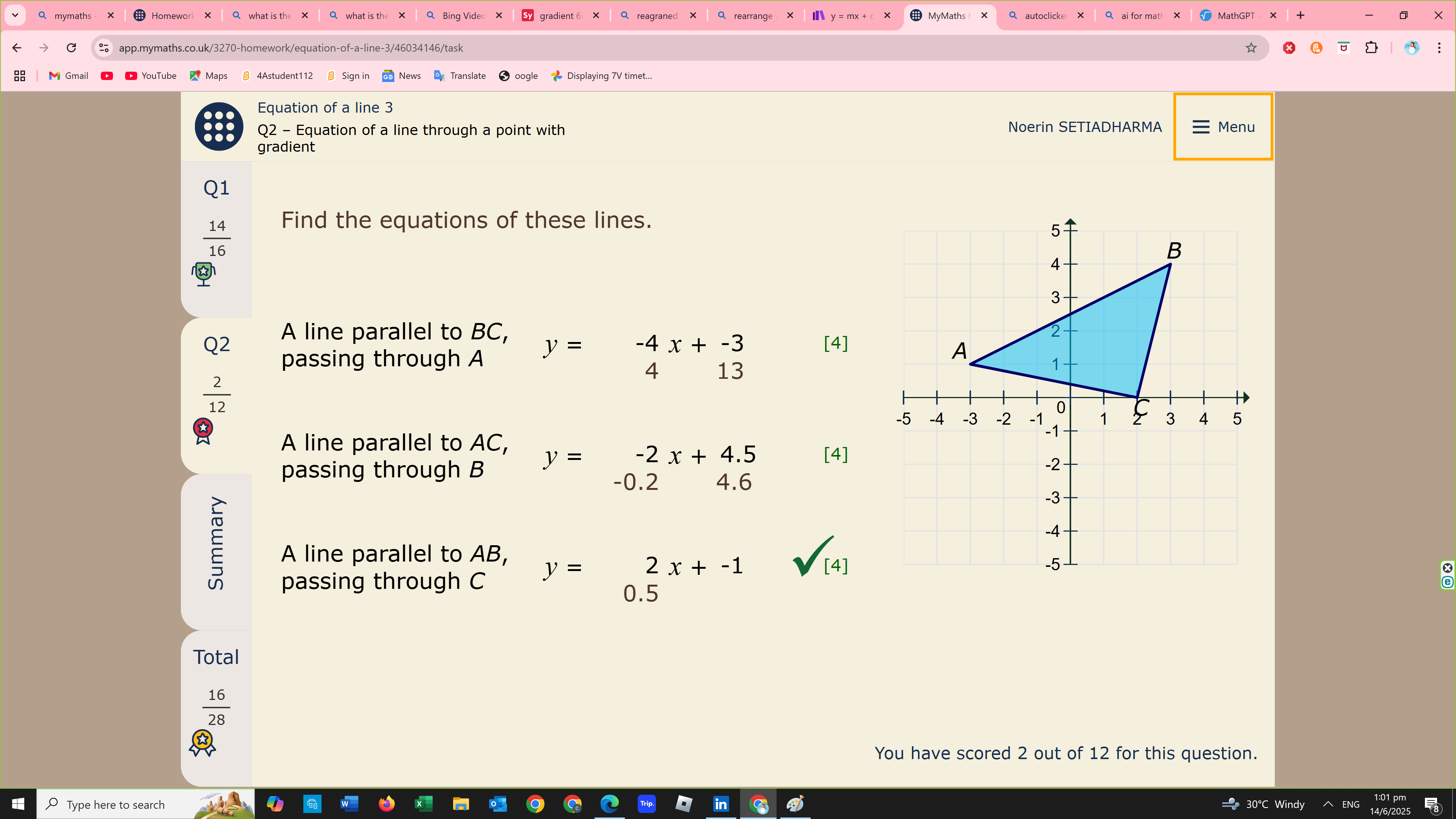 Find the equations of these lines. A line | StudyX