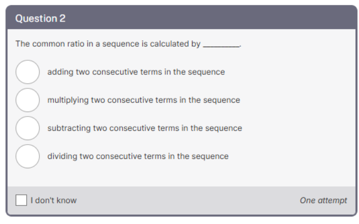 The common ratio in a sequence is calculated | StudyX