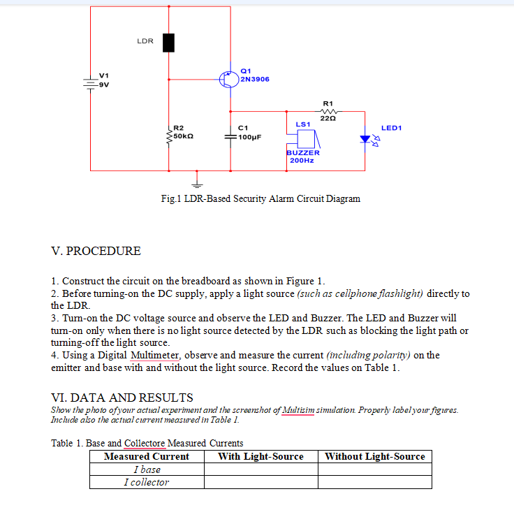 Fig.1 LDR-Based Security Alarm Circuit | StudyX