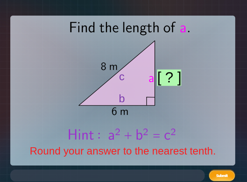Find the length of a. 8 m 6 m Hint: $a^2 | StudyX