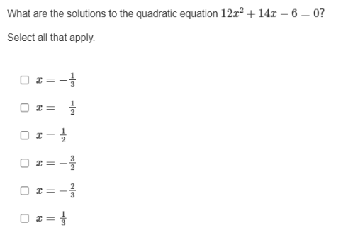What are the solutions to the quadratic | StudyX