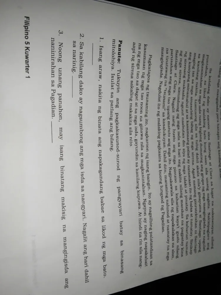 Panuto: Tukuyin ang pagkakasunod-sunod ng | StudyX