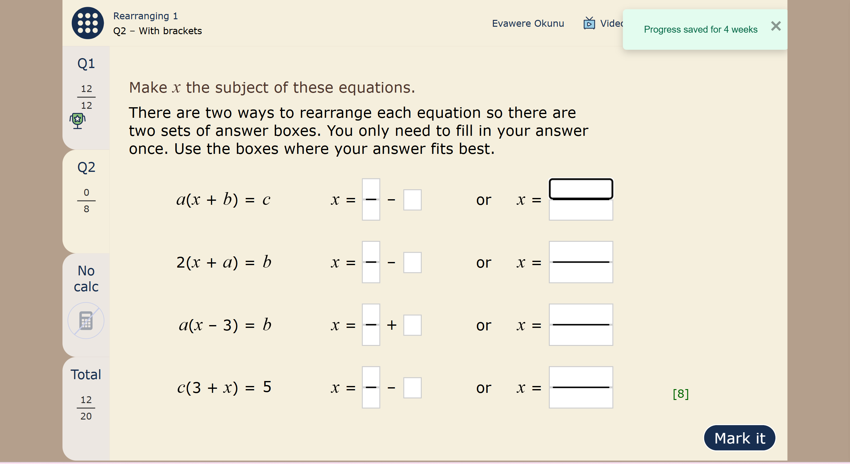 Make $x$ the subject of these equations. | StudyX