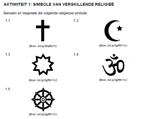 AKTIWITEIT 1: SIMBOLE VAN VERSKILLENDE