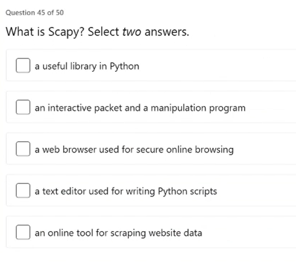 What is Scapy? Select two answers. a useful | StudyX
