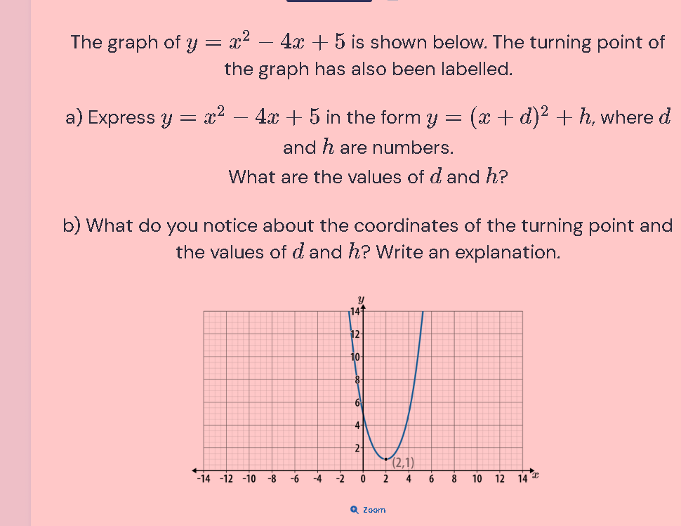The graph of $y = x^2 - 4x + 5$ is shown | StudyX