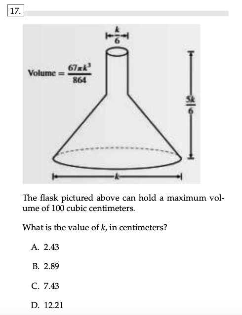 Volume = {67 k^3}{864} The flask pictured | StudyX
