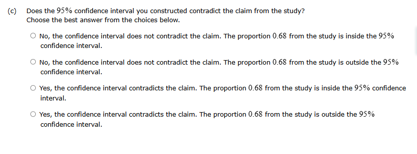 (c) Does the 95% confidence interval you | StudyX