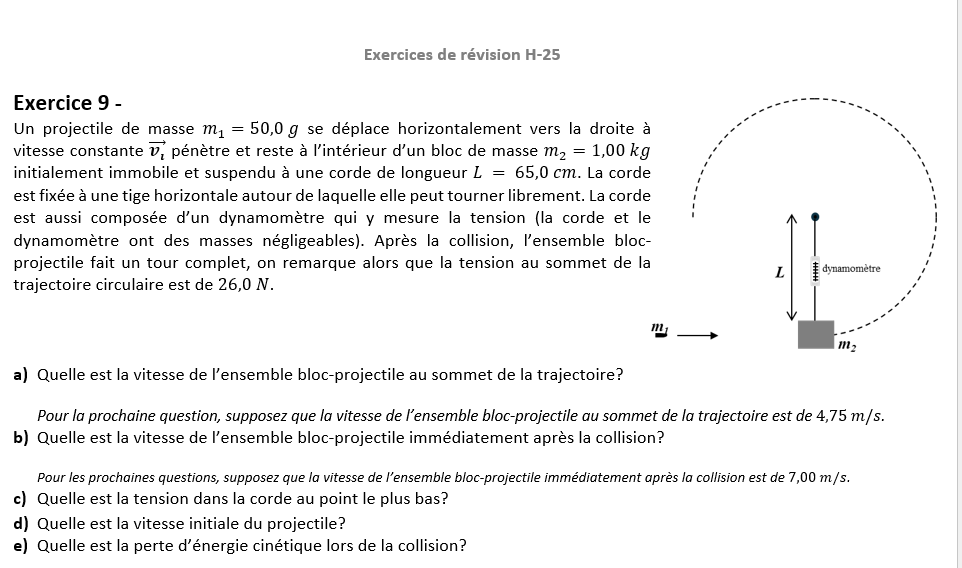 Exercice 9 - Un projectile de masse $m_1 = | StudyX