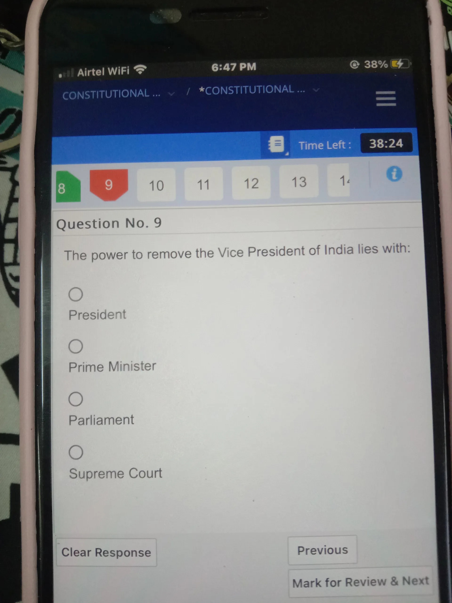 Question No 9 The power to remove the Vice | StudyX