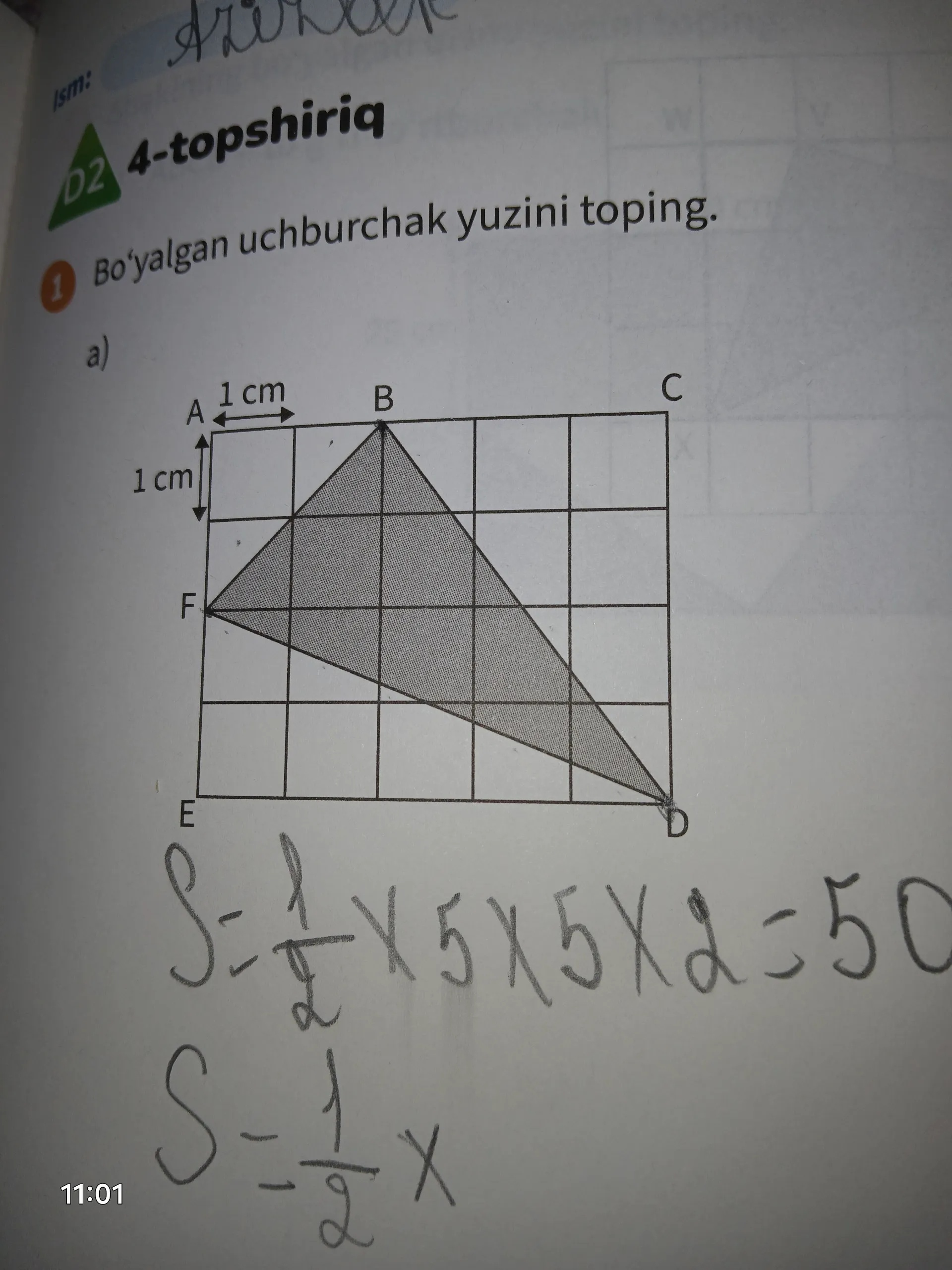 Boyalgan uchburchak yuzini toping Diagram | StudyX
