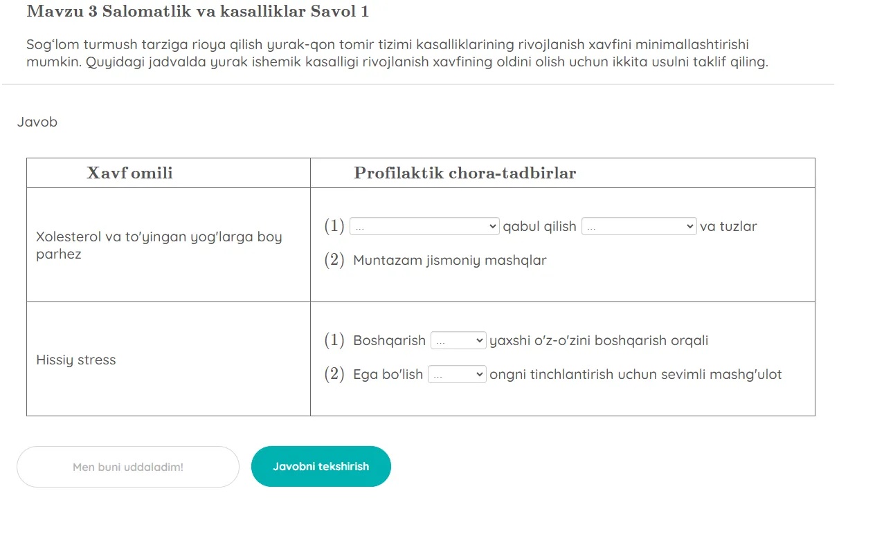 Mavzu 3 Salomatlik va kasalliklar Savol 1 | StudyX