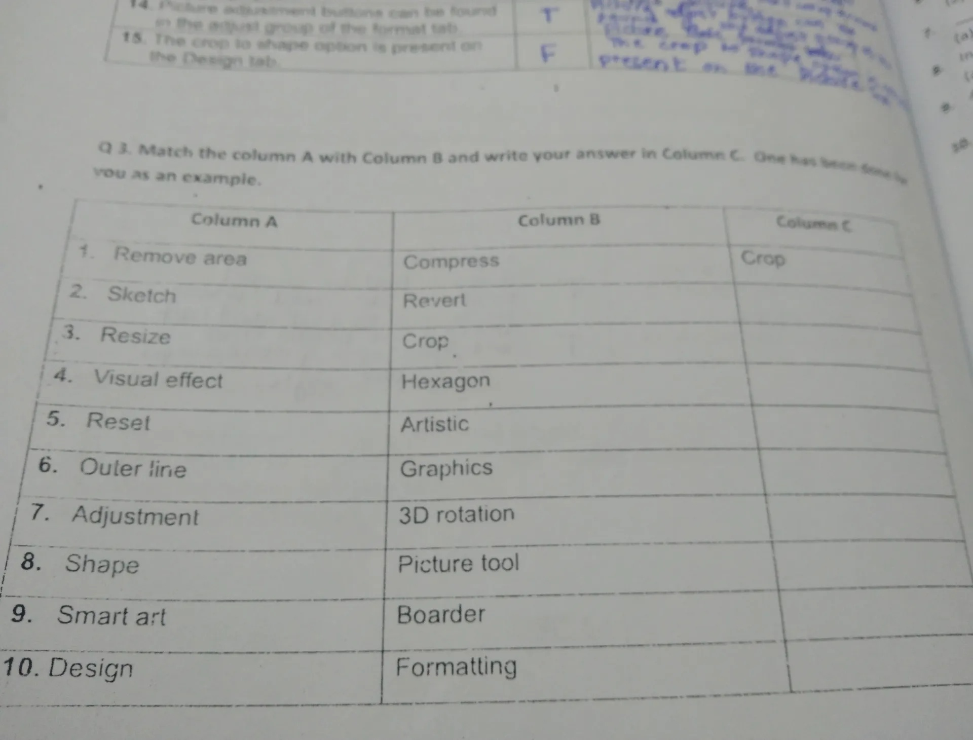 Q3 Match the column A with Column B and | StudyX