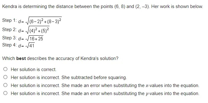 Kendra is determining the distance between | StudyX