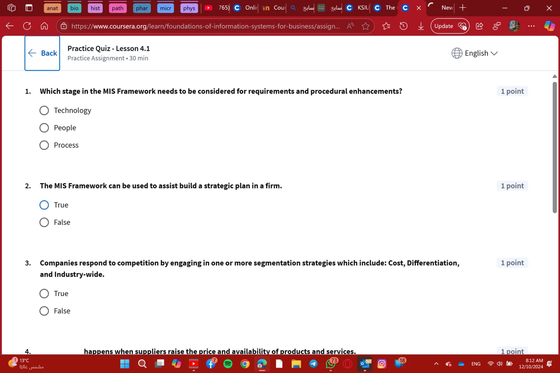 1 Which stage in the MIS Framework needs to | StudyX