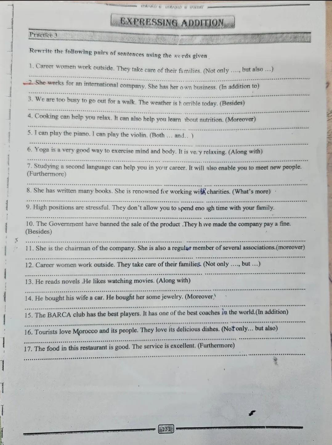 Rewrite the following pairs of sentences | StudyX