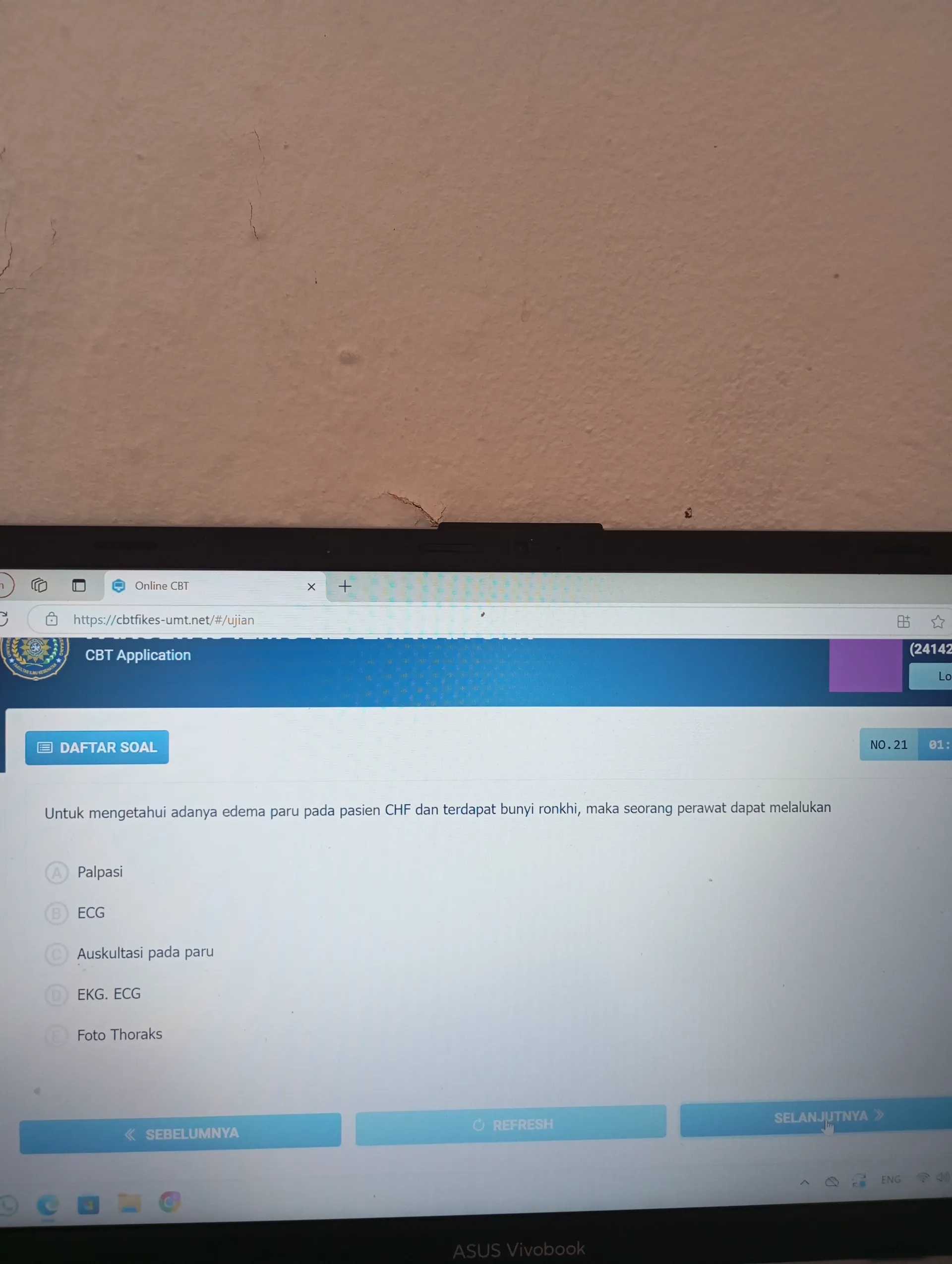 Untuk mengetahui adanya edema paru pada | StudyX