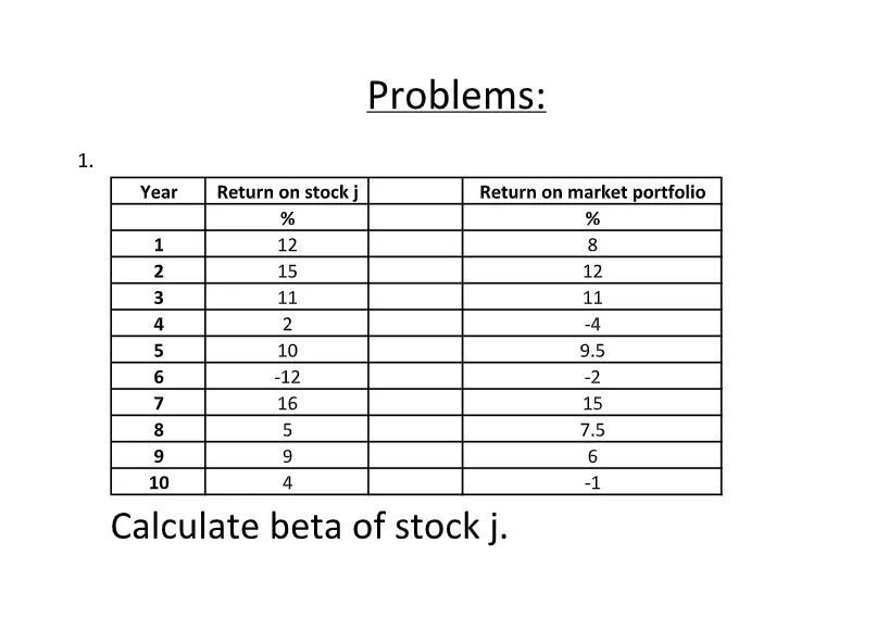 Problems 1 Year Return on stock j Return on | StudyX