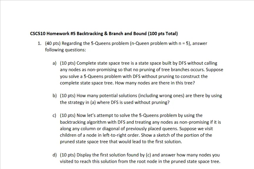 CSC510 Homework 5 Backtracking Branch and | StudyX