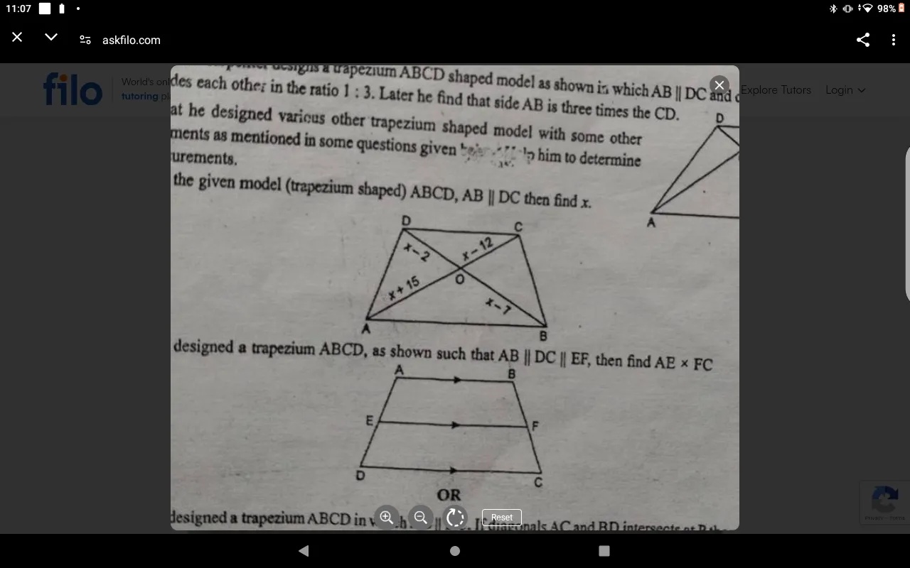 designed a trapezium ABCD shaped model as | StudyX