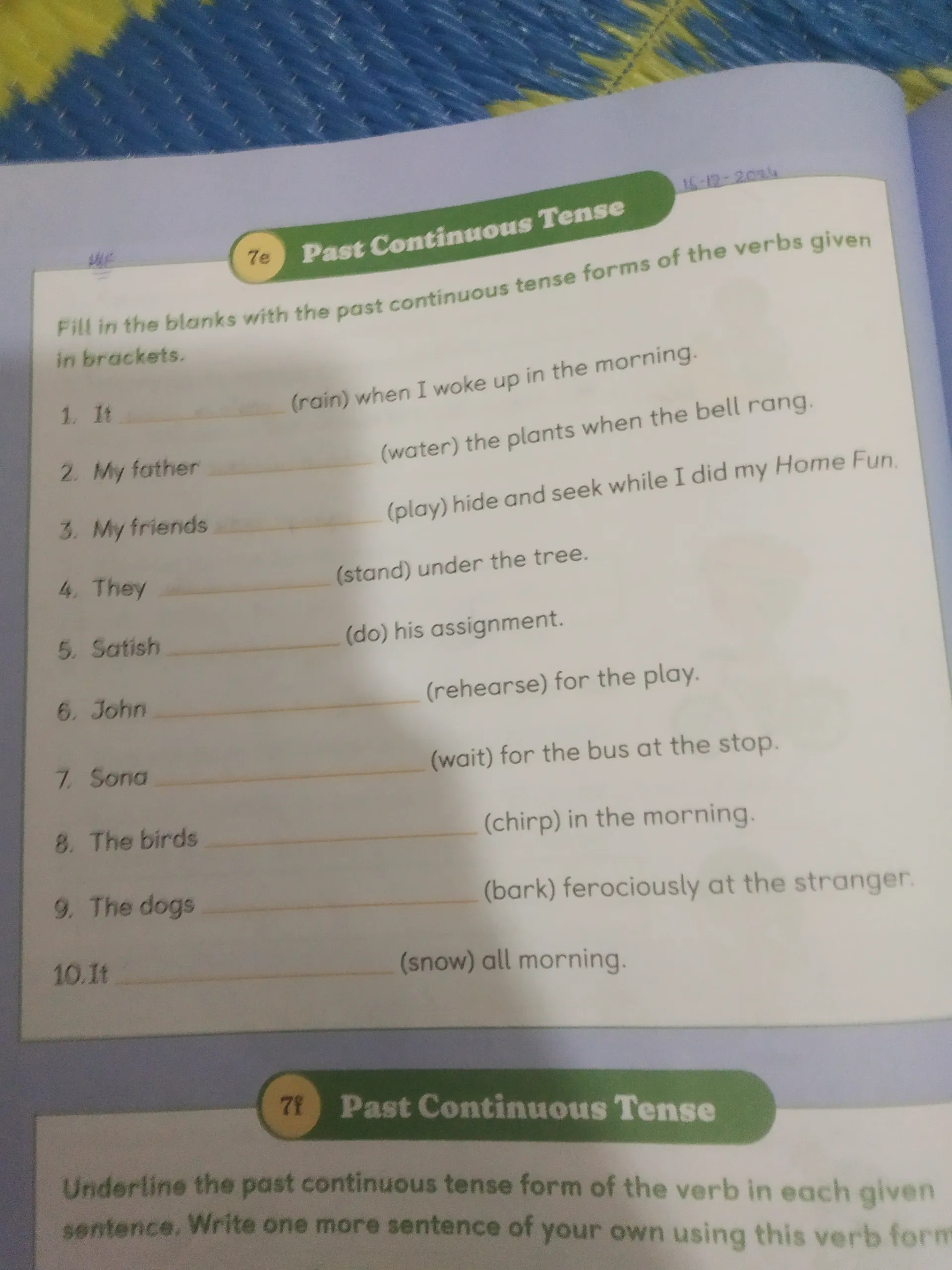 7e Past Continuous Tense Fill in the blanks | StudyX