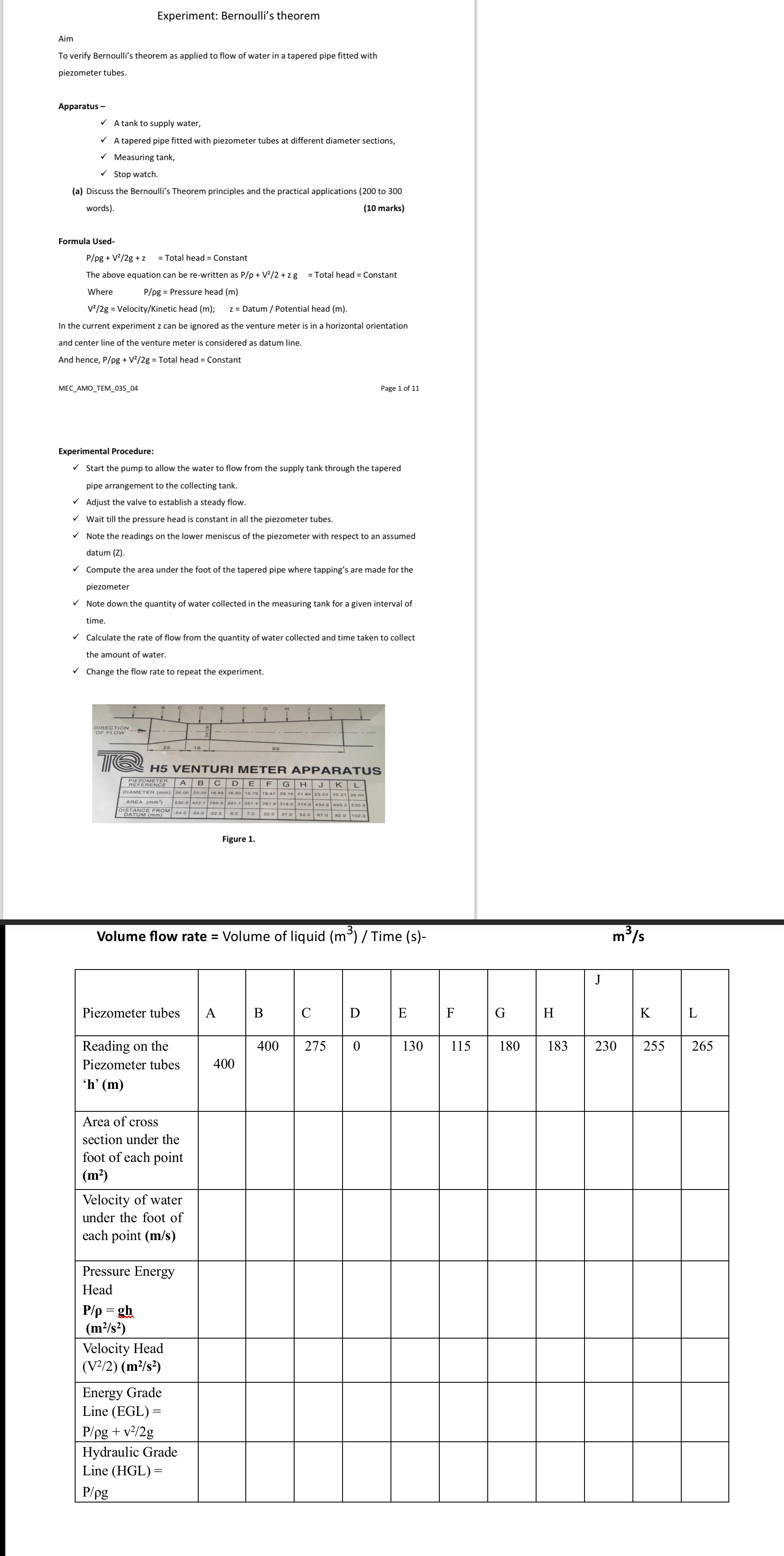Experiment Bernoullis theorem Aim To verify | StudyX