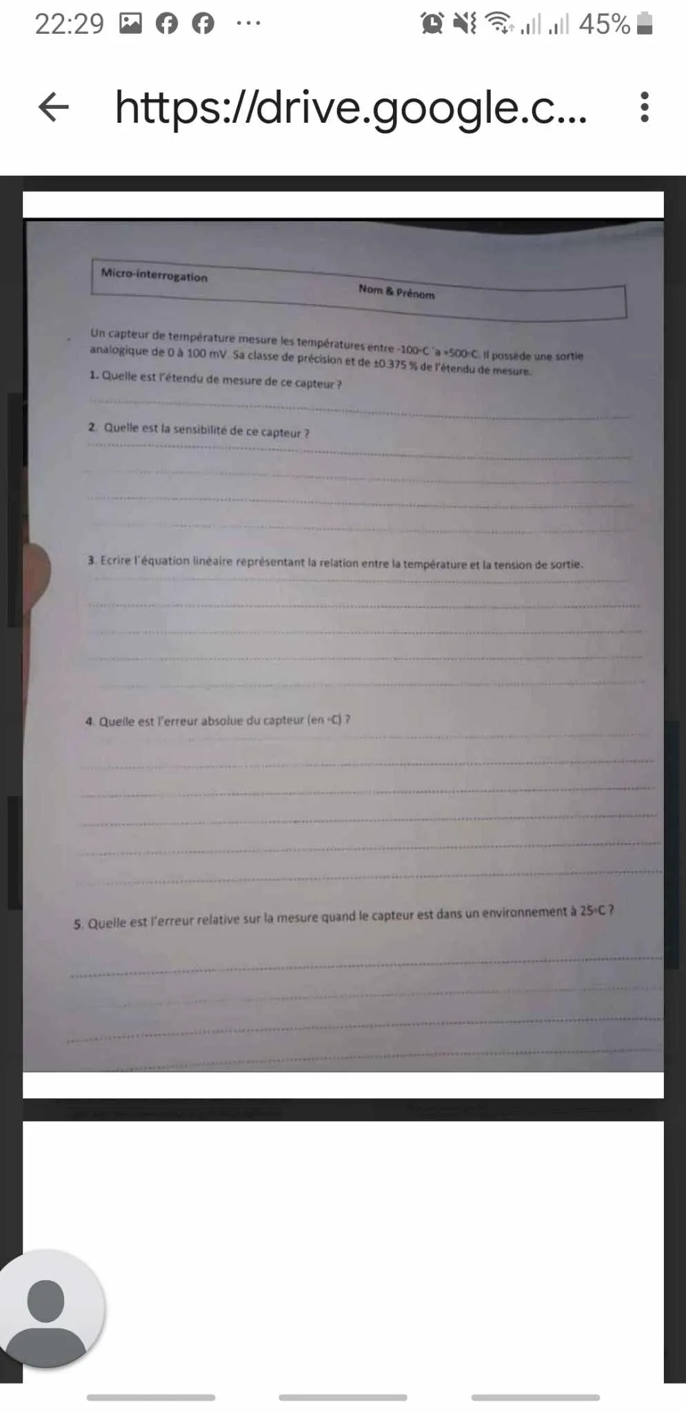 Micro-interrogation Nom Prnom Un capteur de | StudyX