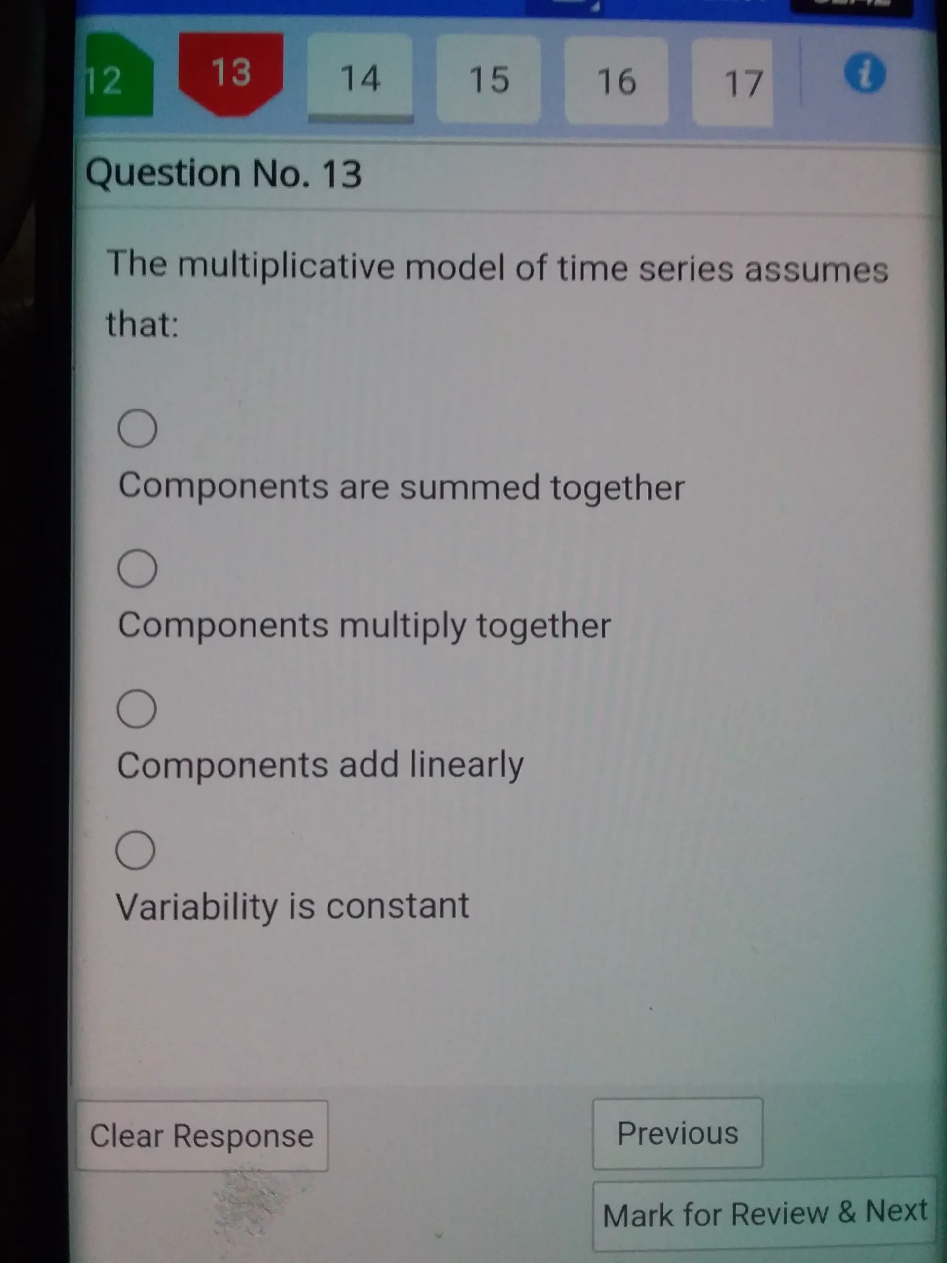 Question No 13 The multiplicative model of | StudyX