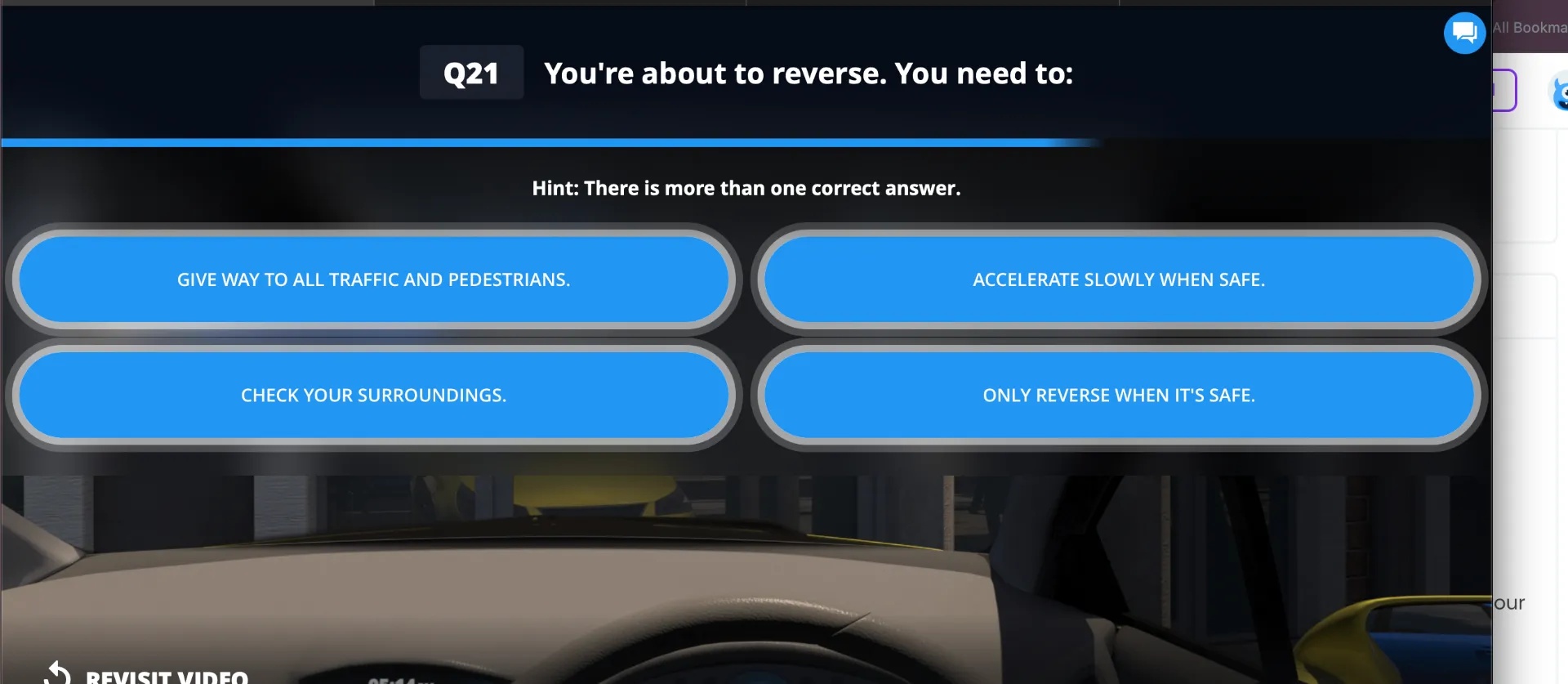 Q21 Youre about to reverse You need to Hint