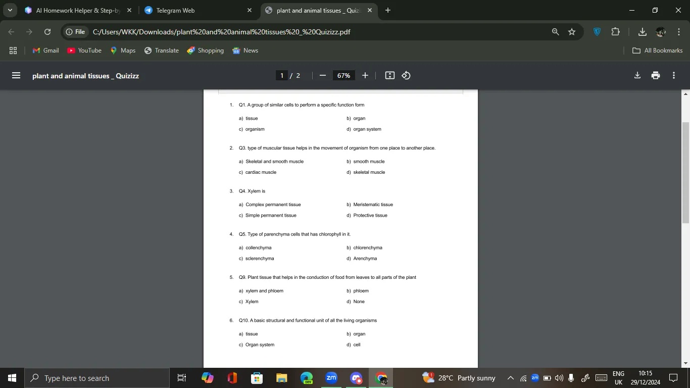 1 Q1 A group of similar cells to perform a | StudyX