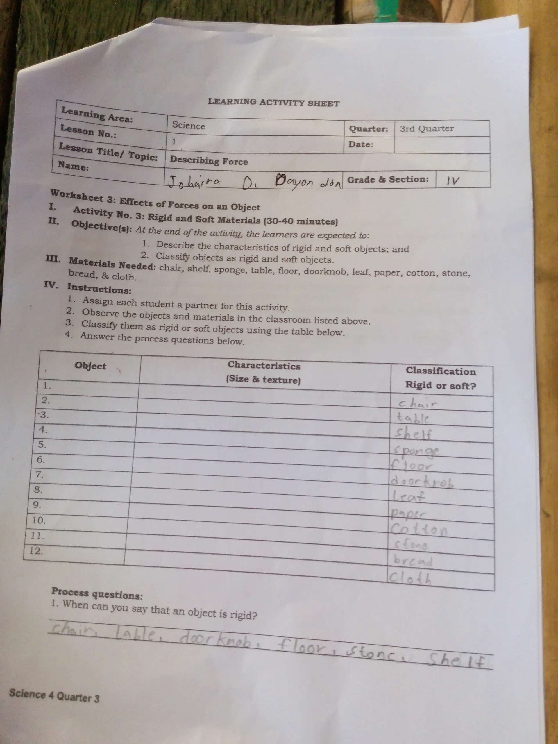 Worksheet 3 Effects of Forces on an Object | StudyX