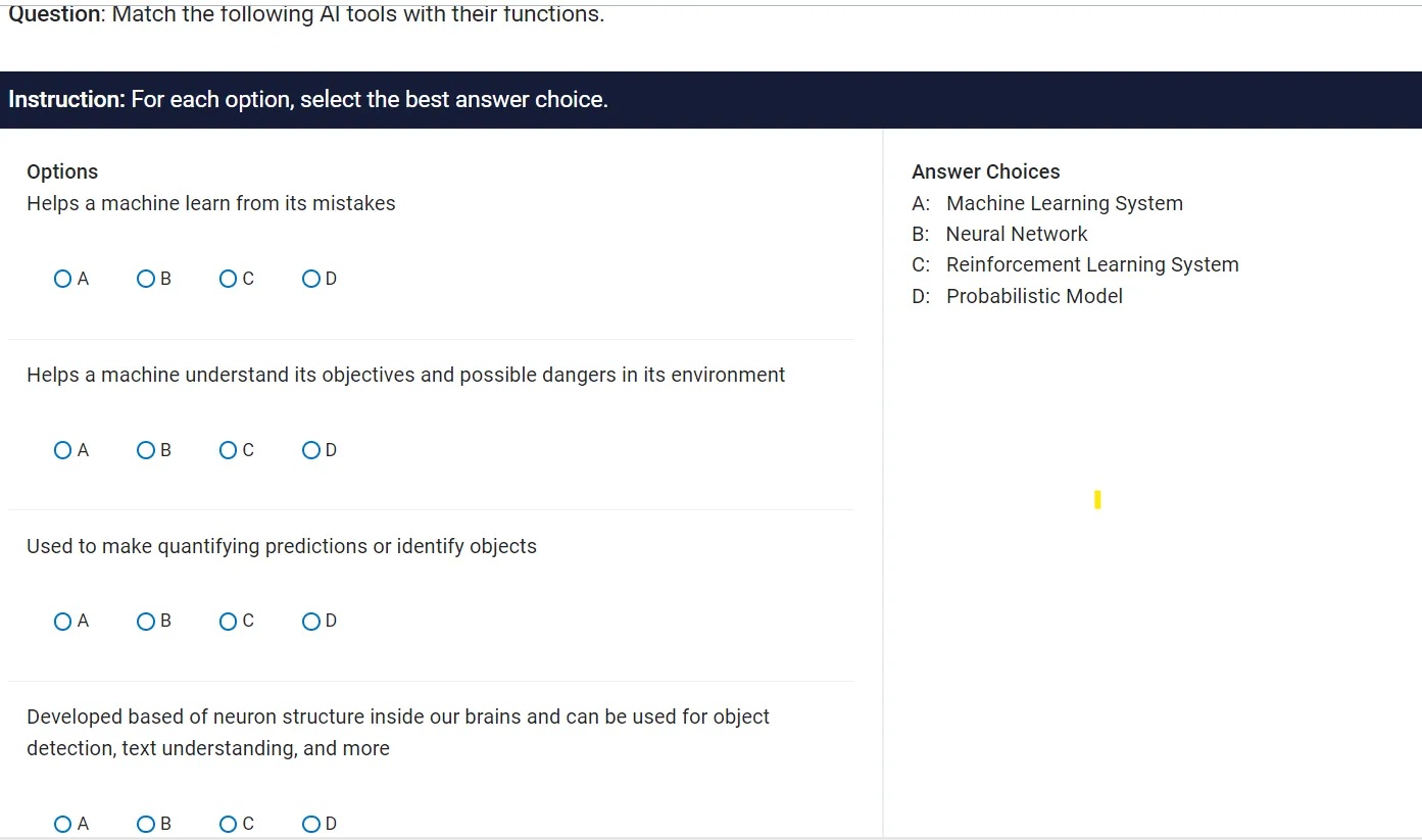 Question Match the following AI tools with