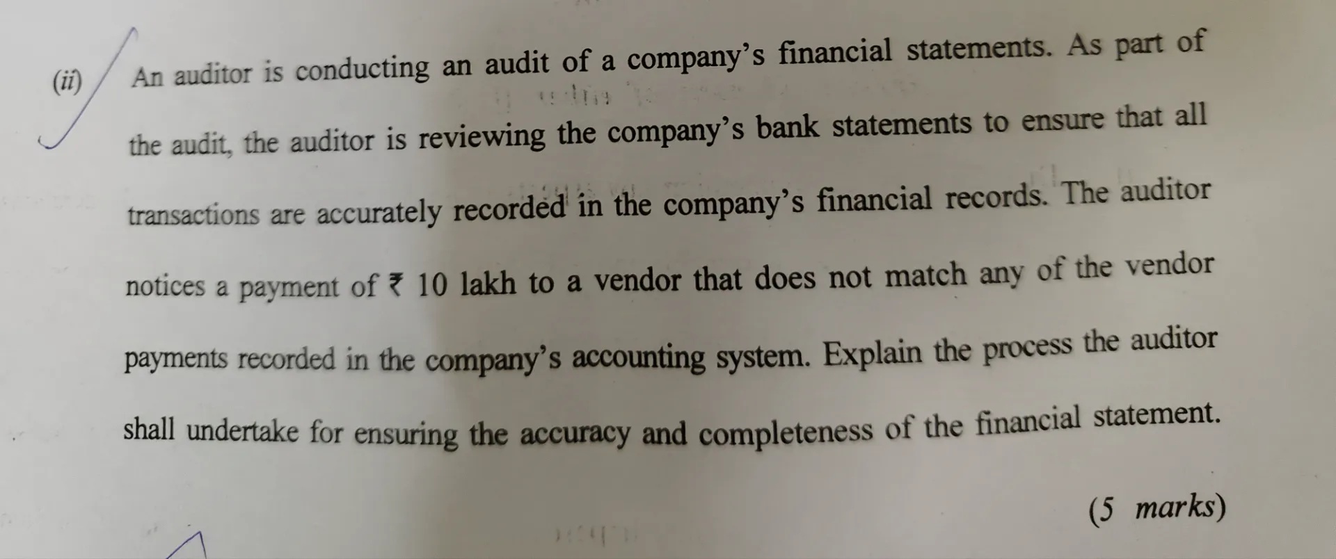 (ii) An auditor is conducting an audit of a | StudyX