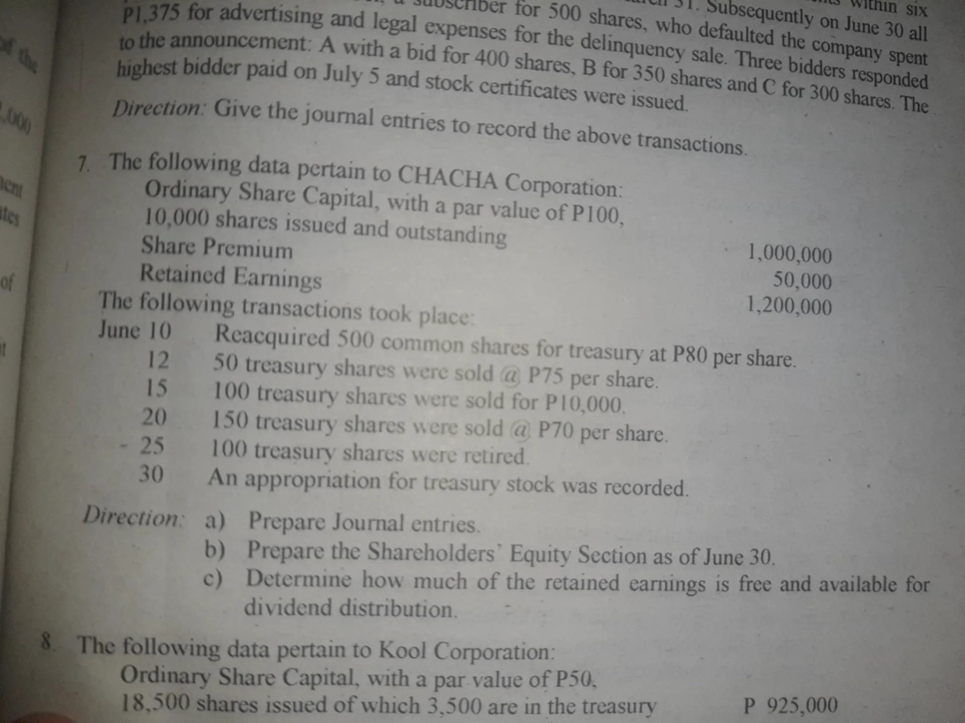 7 The following data pertain to CHACHA | StudyX
