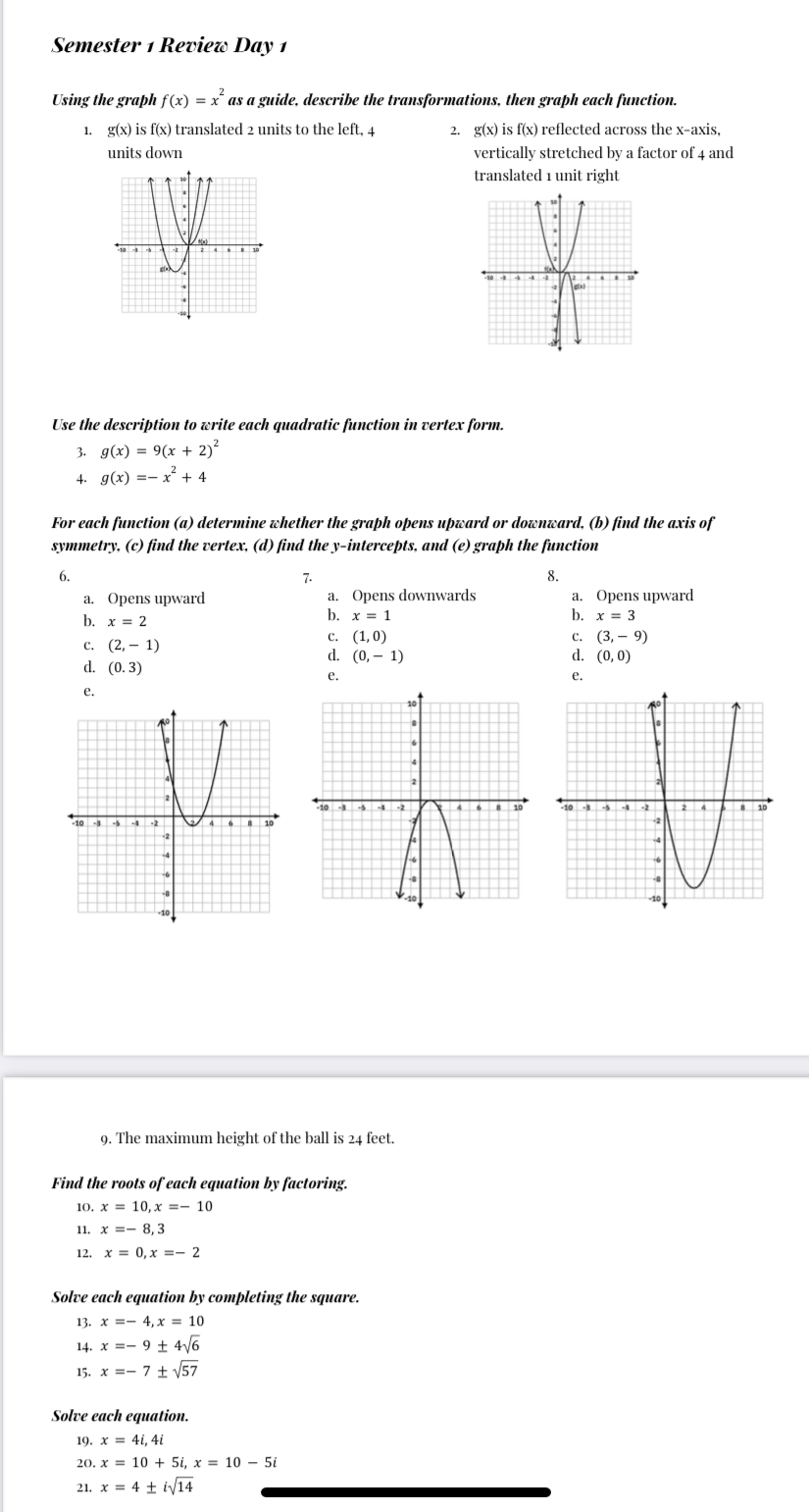 Semester 1 Review Day 1 2 Using the graph f | StudyX