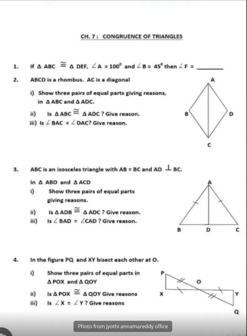 CH7 CONGRUENCE OF TRIANGLES 1 If ABC DEF | StudyX