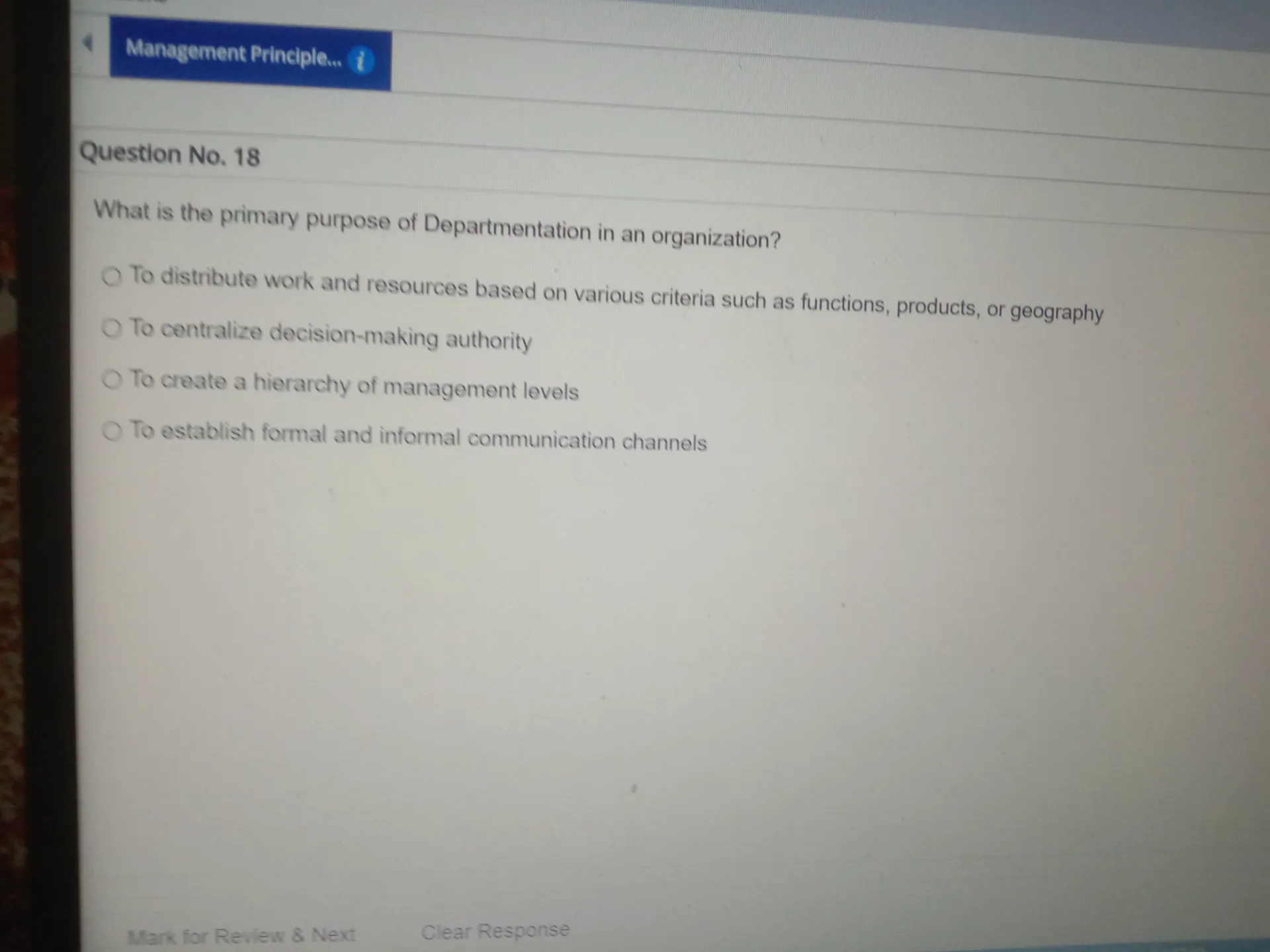 Management Principle i Question No 18 What | StudyX