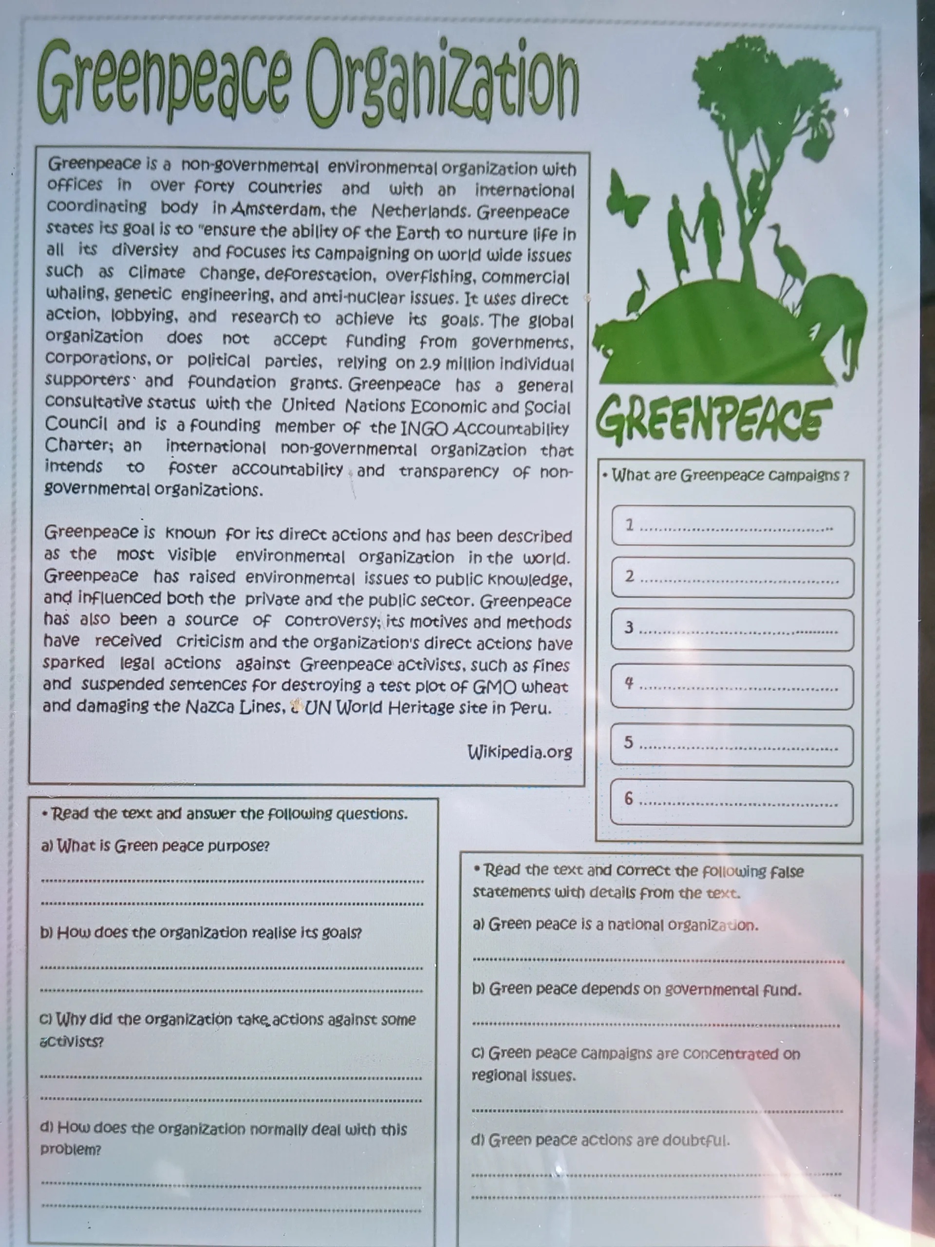 Greenpeace Organization Greenpeace is a | StudyX