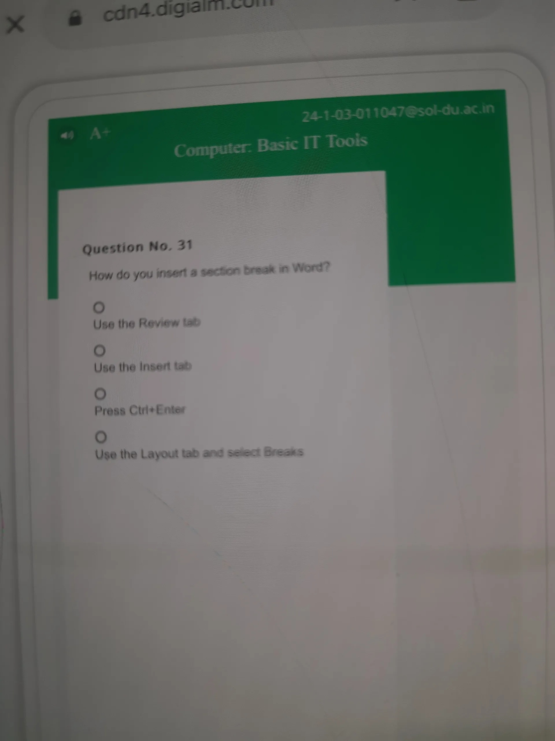 Question No 31 How do you insert a section | StudyX