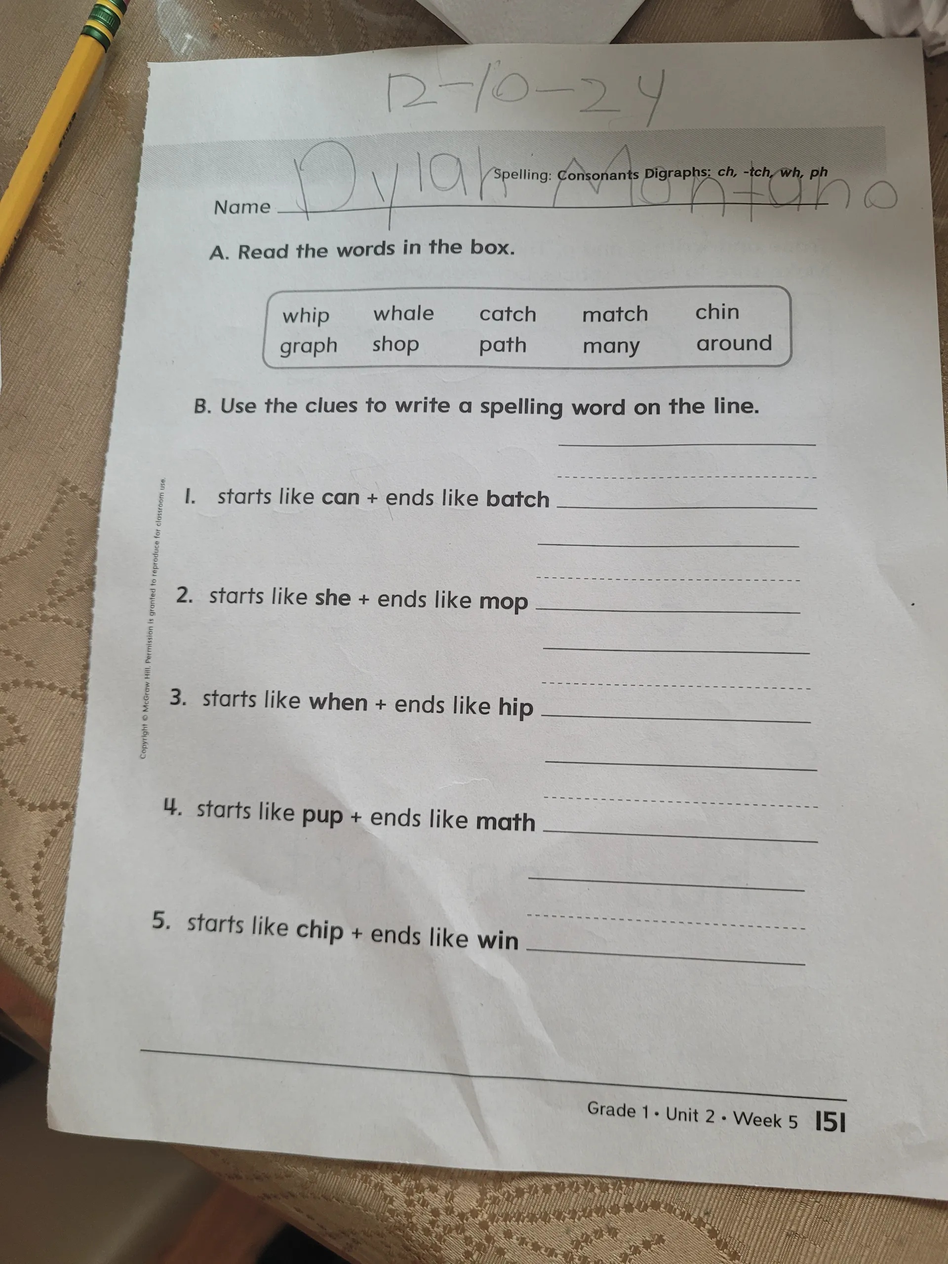 Name Dylano Spelling Consonants Digraphs ch | StudyX