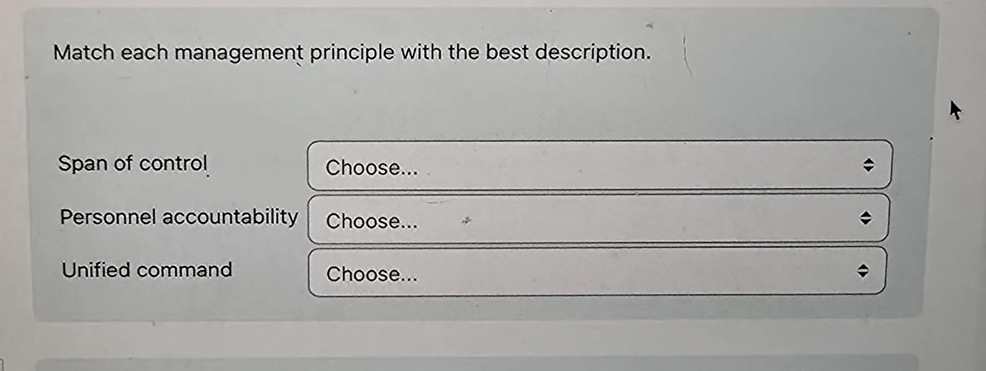 Match each management principle with the | StudyX