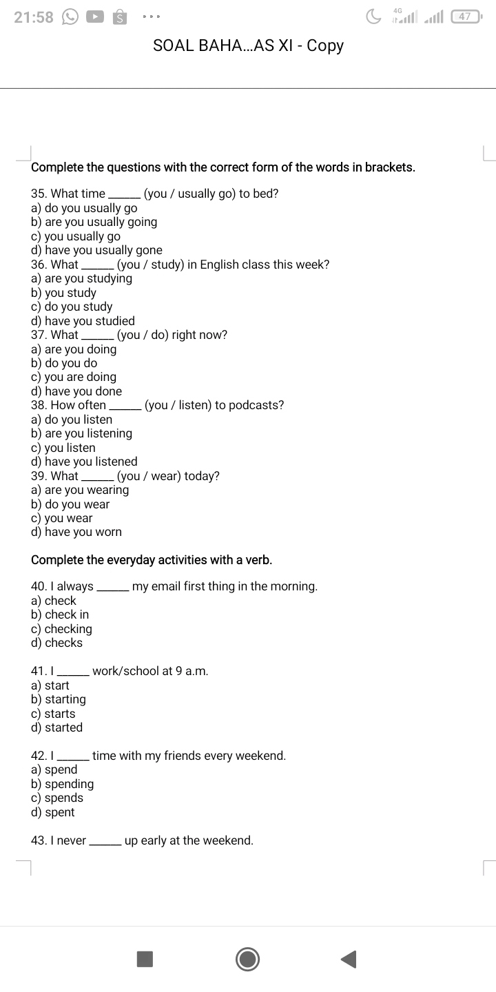 Complete the questions with the correct form | StudyX