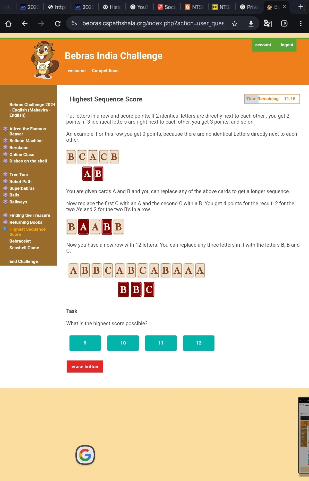 Highest Sequence ScorePut letters in a row | StudyX