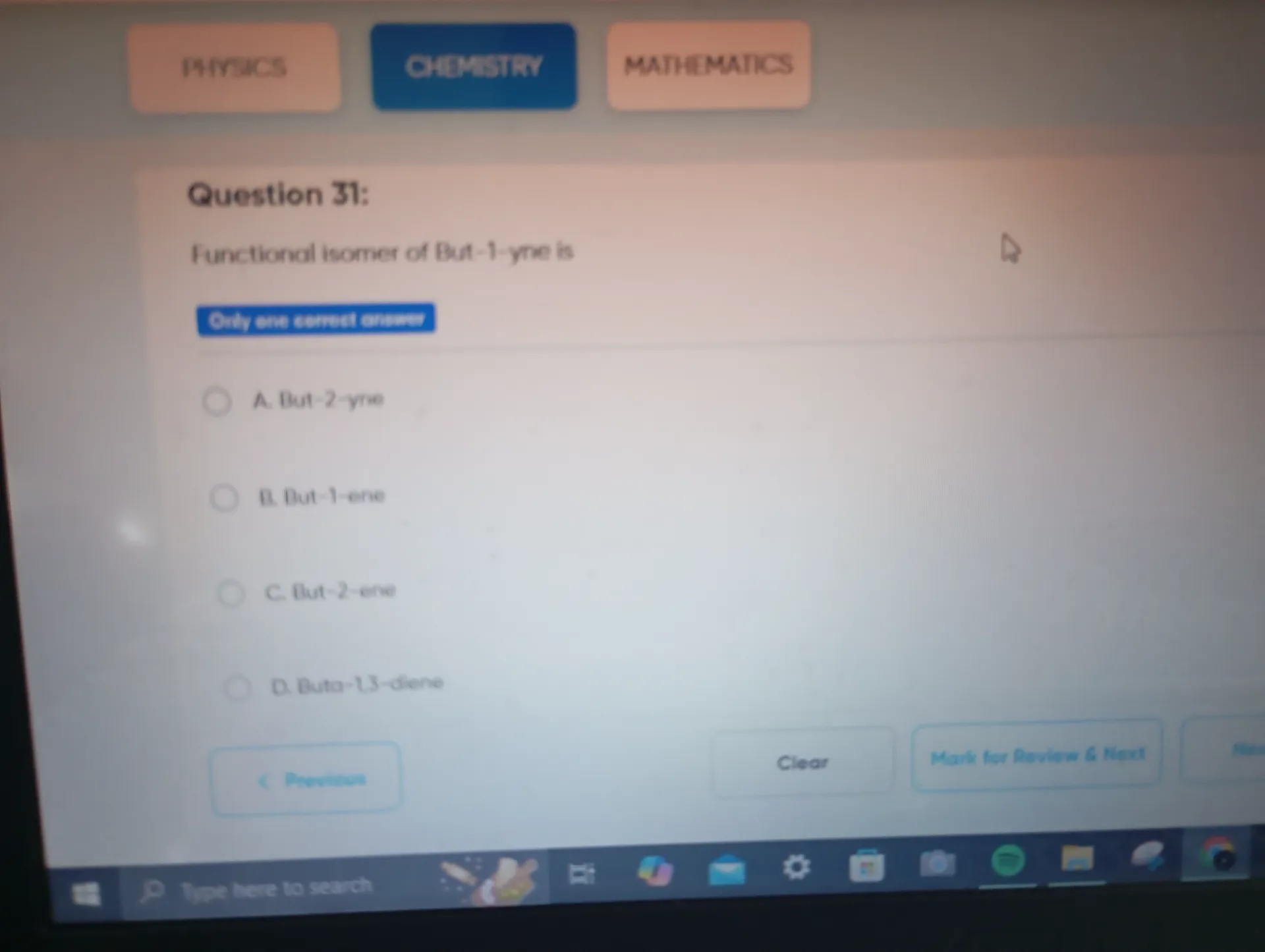 Question 31 Functional isomer of But-1-yne | StudyX