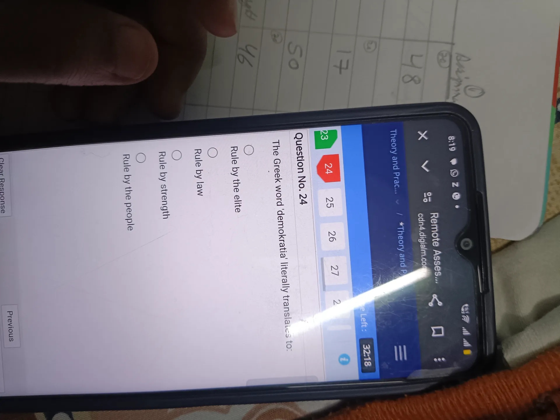 Question No 24 The Greek word demokratia | StudyX