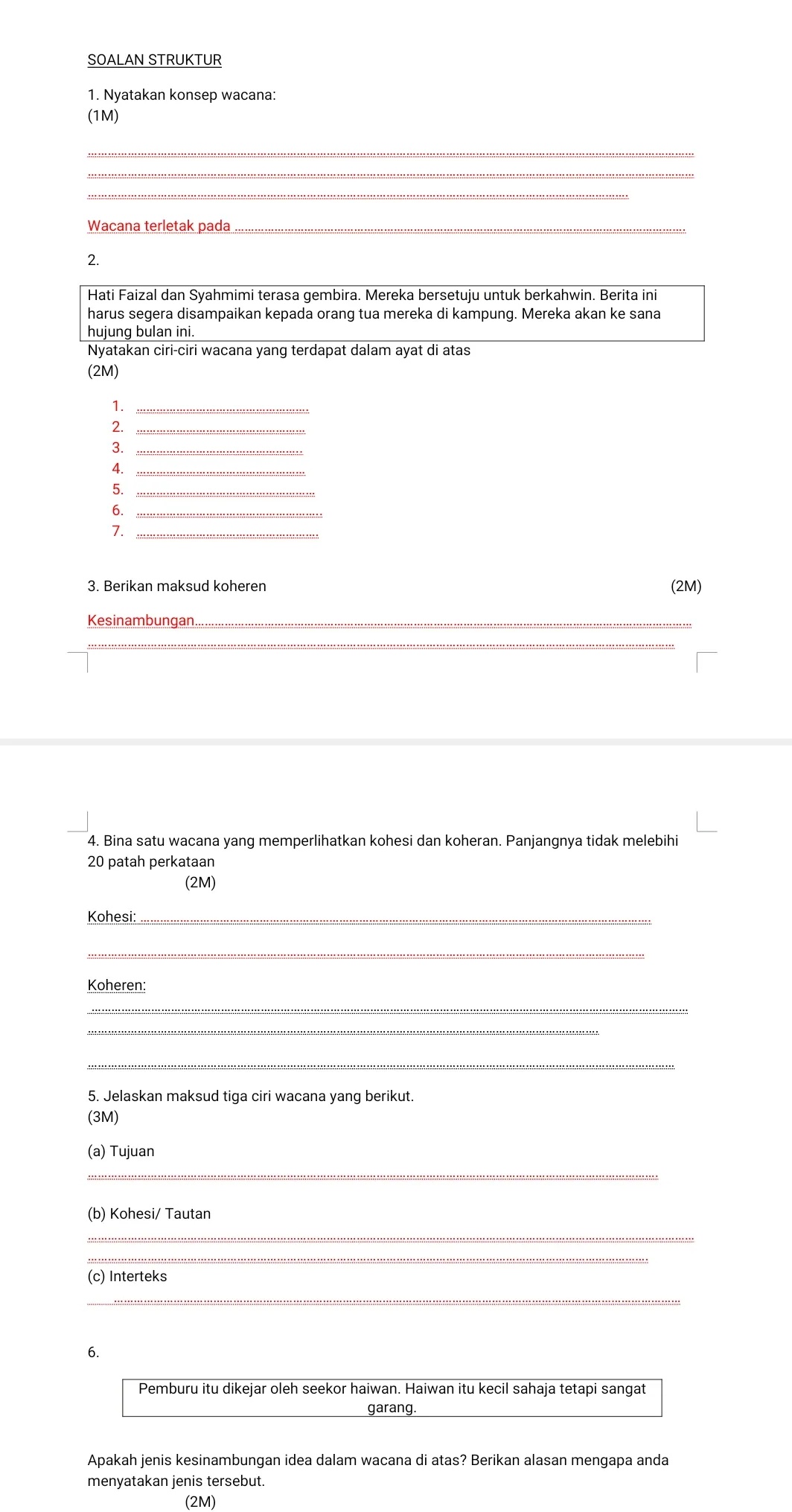 SOALAN STRUKTUR 1 Nyatakan konsep wacana | StudyX