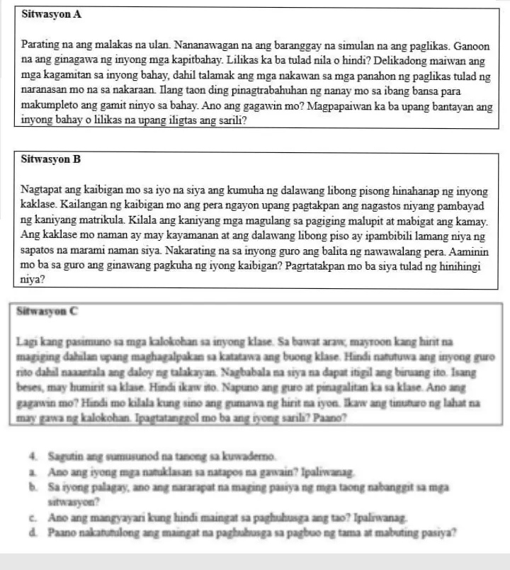 Sitwasyon A Parating na ang malakas na ulan | StudyX